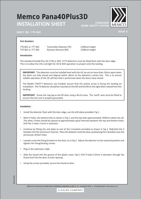 installation sheet - Memco