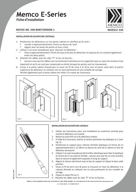 Memco E-Series Fiche d'installation