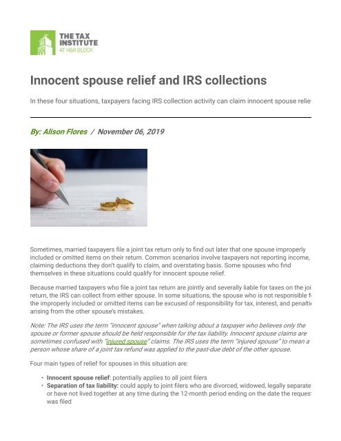 Innocent spouse relief and IRS collections _ The Tax Institute