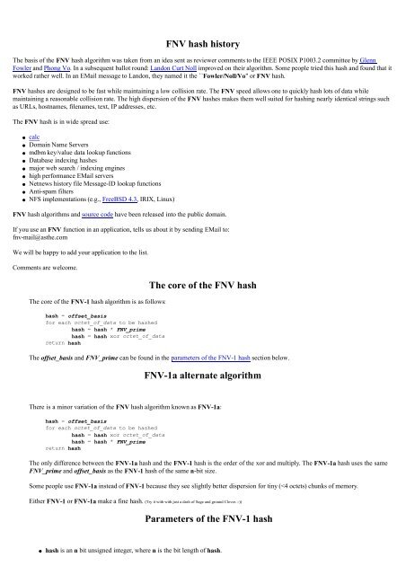 Fowler / Noll / Vo (FNV) Hash - Forum