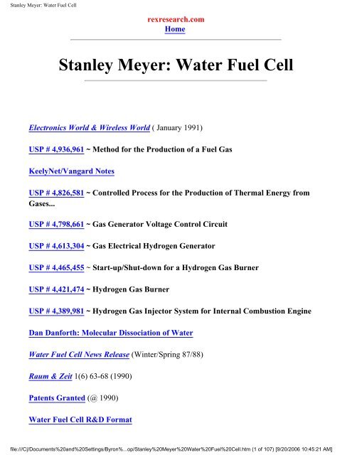 Stanley Meyer: Water Fuel Cell - So you think we have an energy ...