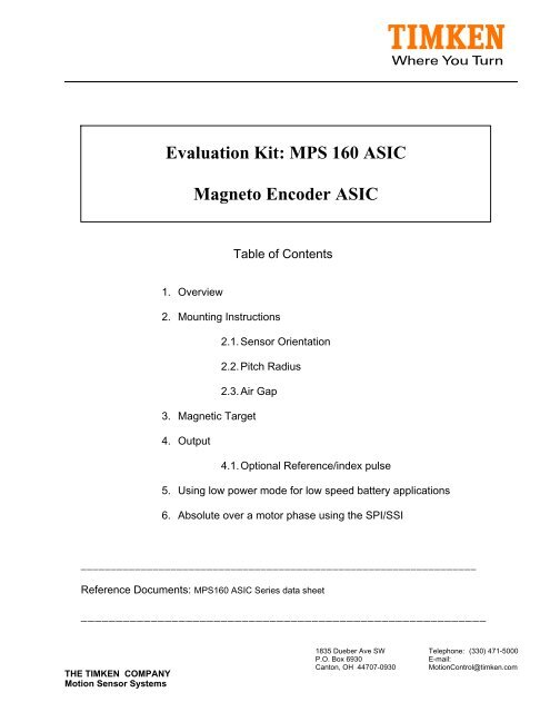 Evaluation Kit: MPS 160 ASIC Magneto Encoder ASIC - Timken