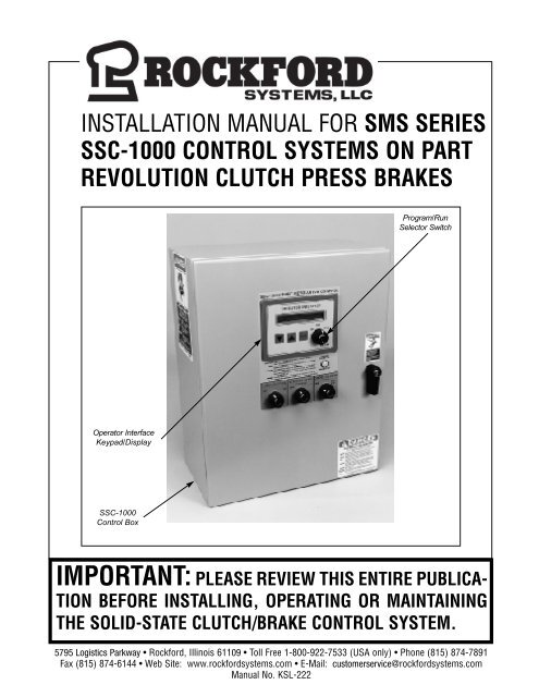 KSL-222 | Installation Manual for SMS Series SSC-1000 Control Systems ...