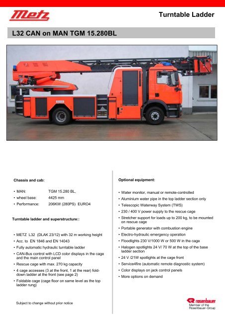 L32 CAN on MAN TGM 15.280BL Turntable Ladder - Metz
