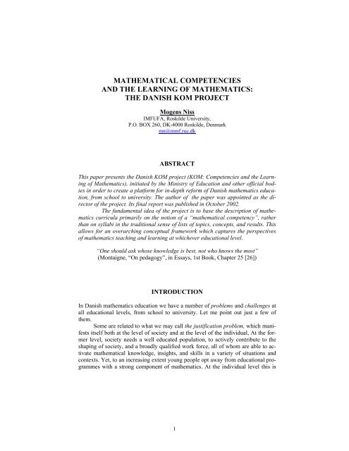 mathematical competencies and the learning of mathematics