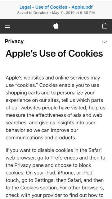 Legal - Use of Cookies - Apple