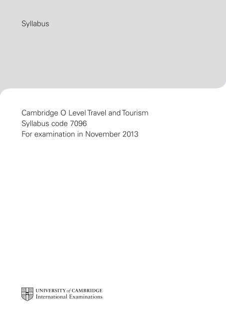 Syllabus Cambridge O Level Travel and Tourism Syllabus code ...