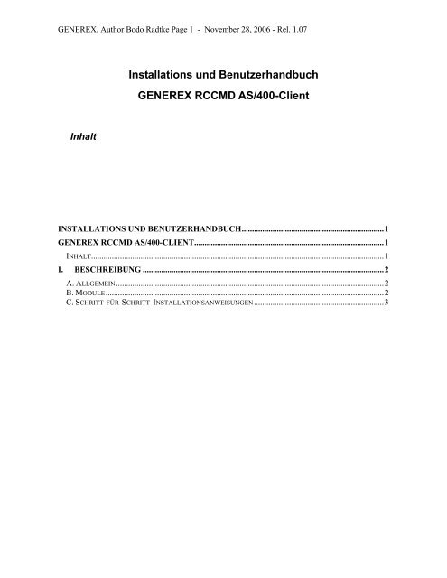 Installations und Benutzerhandbuch GENEREX RCCMD AS/400 ...