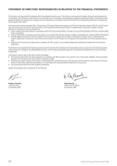 30 STATEMENT OF DIRECTORS' RESPONSIBILITIES IN ...