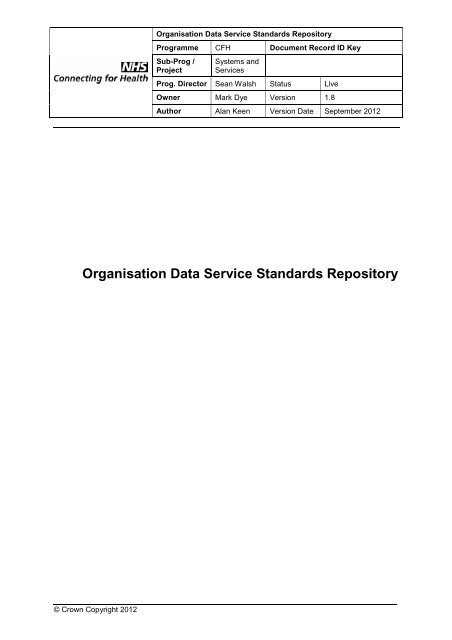 Organisation Data Service - Standards Repository - NHS ...