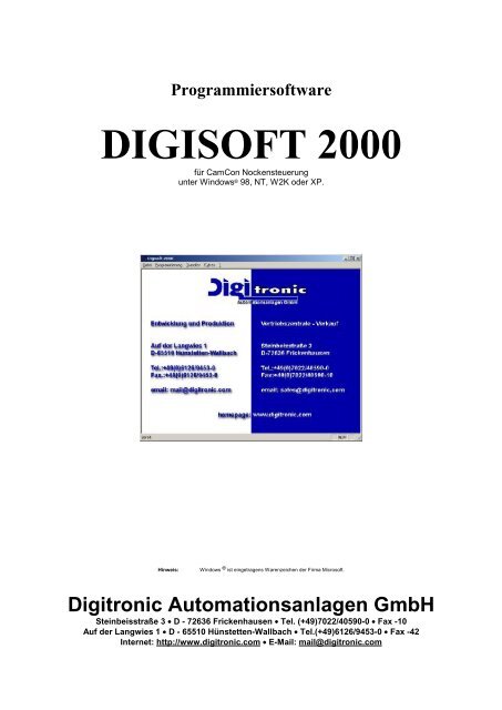 Programmiersoftware DIGISOFT 2000 - Digitronic GmbH