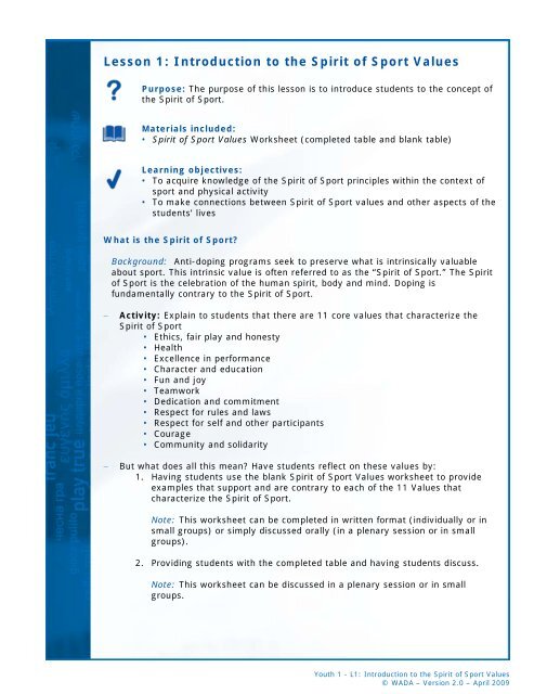 Introduction to the Spirit of Sport Values - The Irish Sports Council