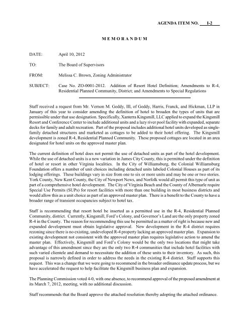 Case No. ZO-0001-2012. Addition of Resort Hotel Definition ...