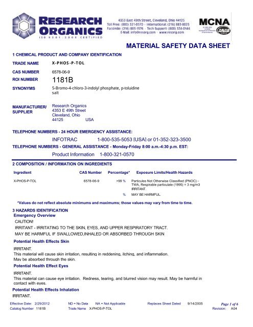 material safety data sheet - Research Organics