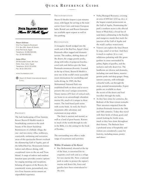 QUICK REFERENCE GUIDE - Four Seasons Hotels and Resort
