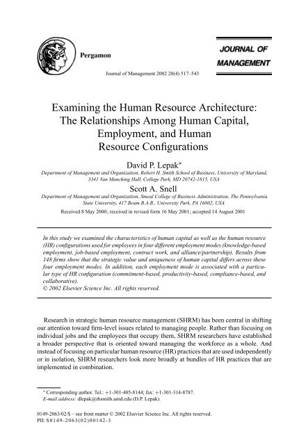 Examining the Human Resource Architecture: The Relationships ...