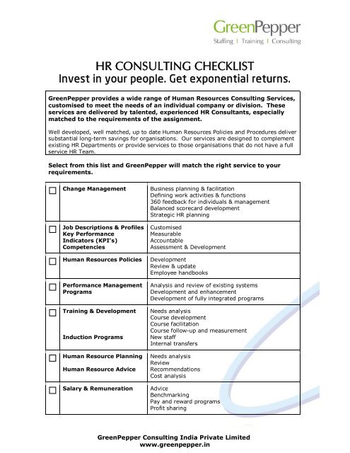 HR CONSULTING CHECKLIST Invest In Your ... - GreenPepper