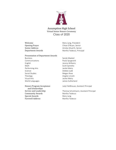 Virtual Senior Honors Ceremony Program 2020