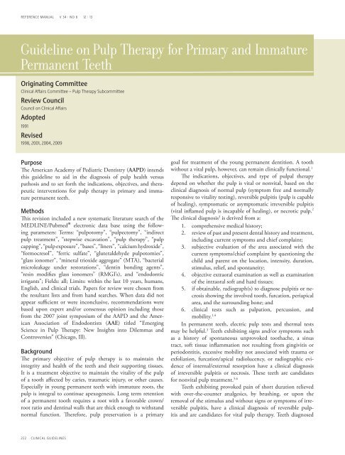 Guideline on Pulp Therapy for Primary and Immature Permanent Teeth