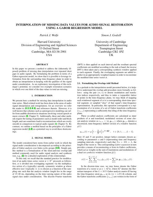 Interpolation of Missing Data Values for Audio Signal Restoration ...