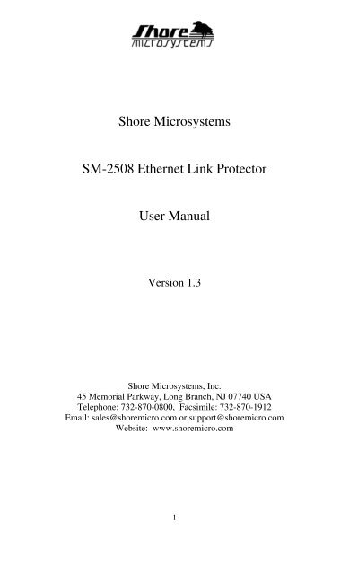 Shore Microsystems SM-2508 Ethernet Link Protector User Manual