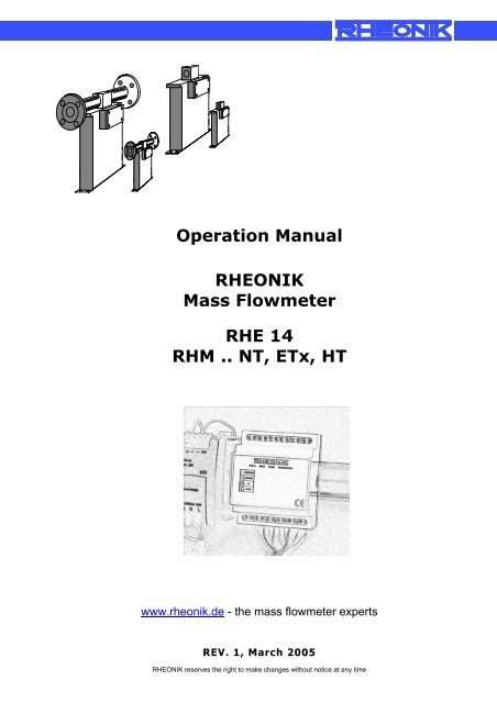 Operation Manual RHEONIK Mass Flowmeter RHE 14 RHM .. NT ...
