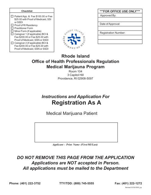 Registration As A - Rhode Island Department of Health - RI.gov