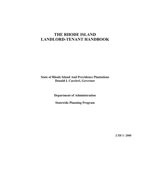 THE RHODE ISLAND LANDLORD-TENANT HANDBOOK