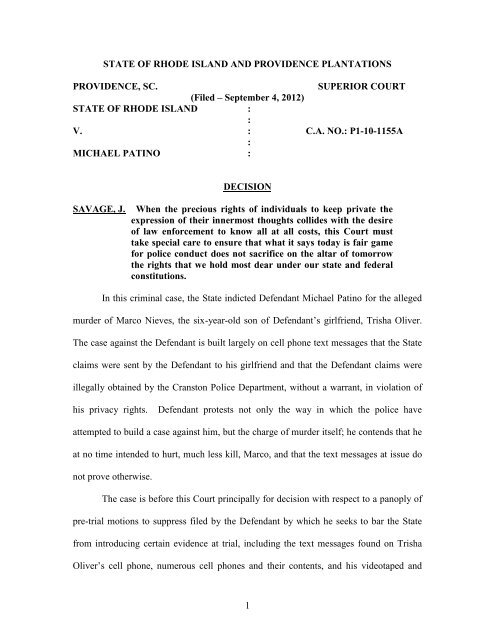State of Rhode Island v. Michael Patino, No - Rhode Island Judiciary