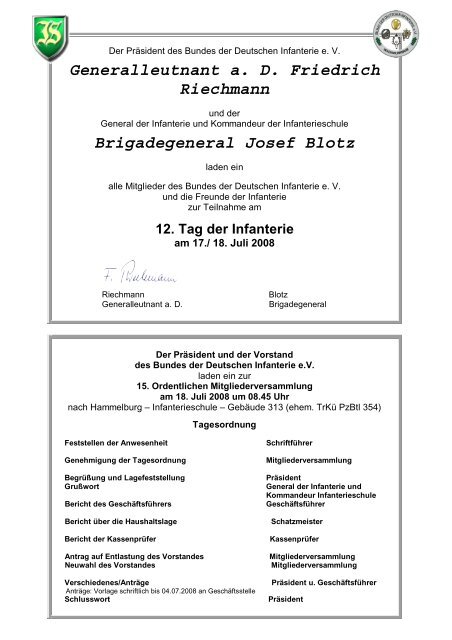 Generalleutnant a. D. Friedrich Riechmann Brigadegeneral Josef Blotz