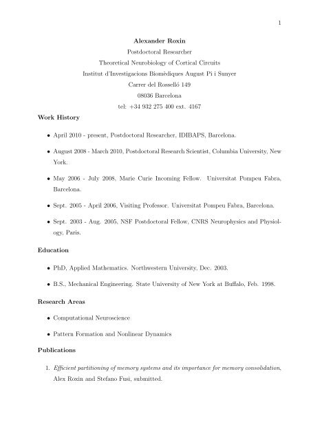 CV - Theoretical Neurobiology of Cortical Circuits