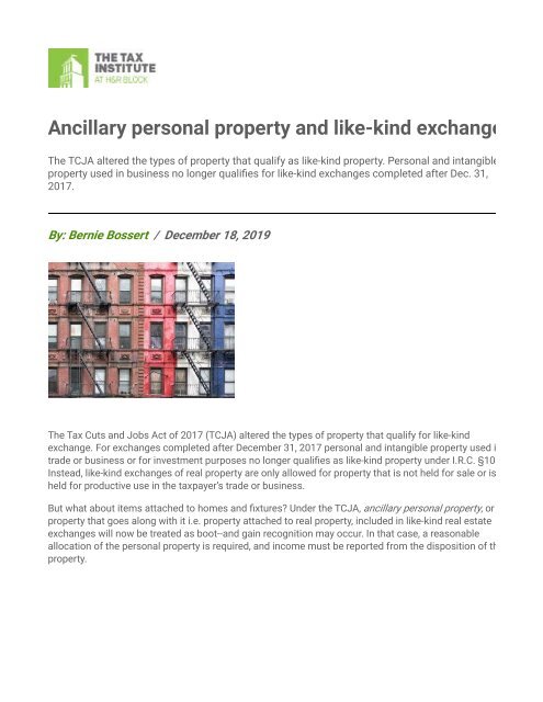 Ancillary personal property and like-kind exchanges
