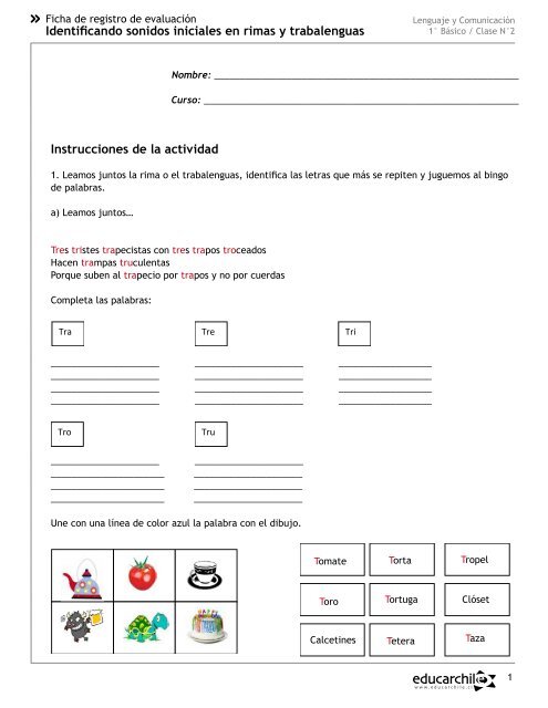 Identificando sonidos iniciales en rimas y ... - Educarchile