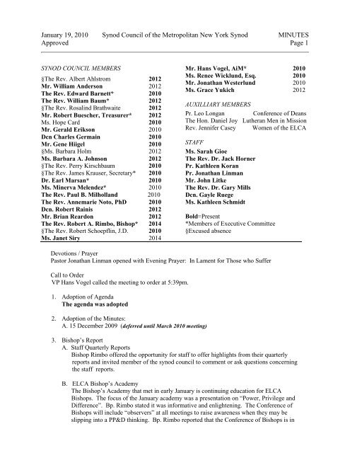 SYNOD COUNCIL MEMBERS - the Metropolitan New York Synod