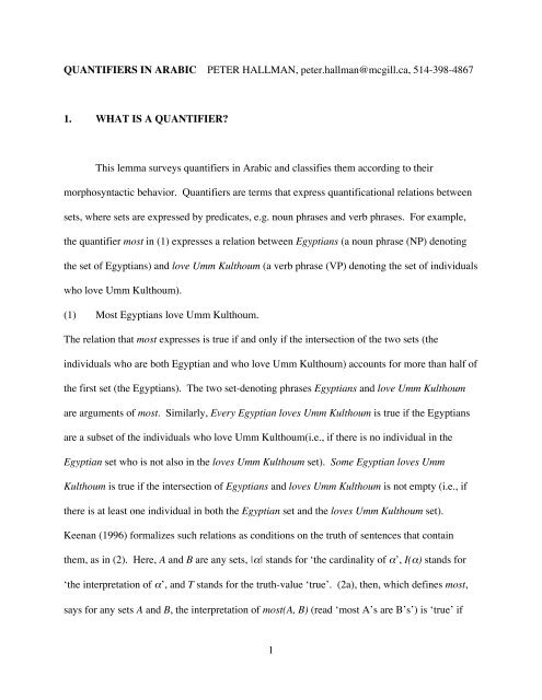 1 QUANTIFIERS IN ARABIC PETER HALLMAN, peter.hallman ...