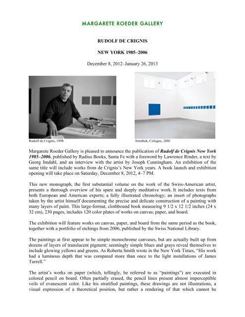 MARGARETE ROEDER GALLERY ! ! RUDOLF DE CRIGNIS NEW ...