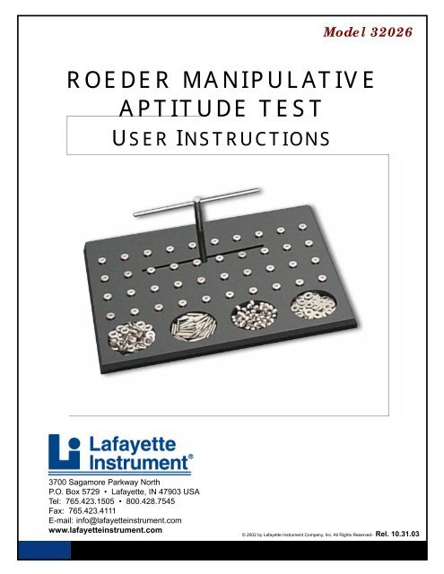 ROEDER MANIPULATIVE APTITUDE TEST - Handy Healthcare
