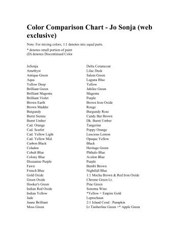 Color Comparison Chart - Folk Art & Apple Barrel - Delta Creative