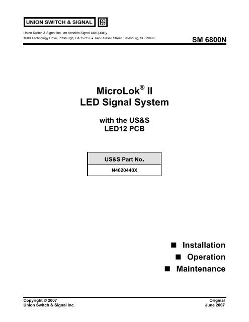 MicroLok ® II LED Signal System with the US&S ... - Ansaldo STS