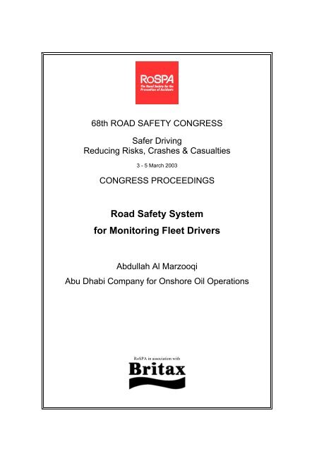 Road Safety System for Monitoring Fleet Drivers - RoSPA