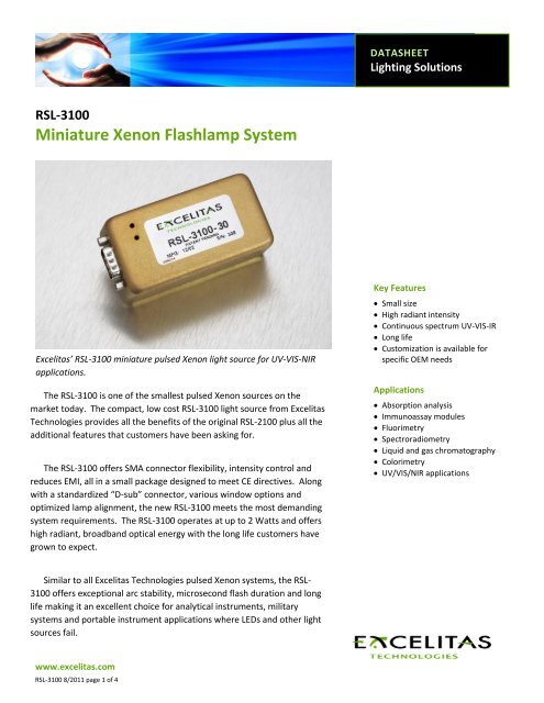 RSL-3100 Miniature Xenon Flashlamp system - Excelitas ...