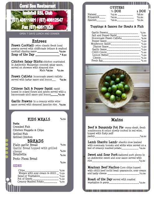 Menu - Innisfail RSL