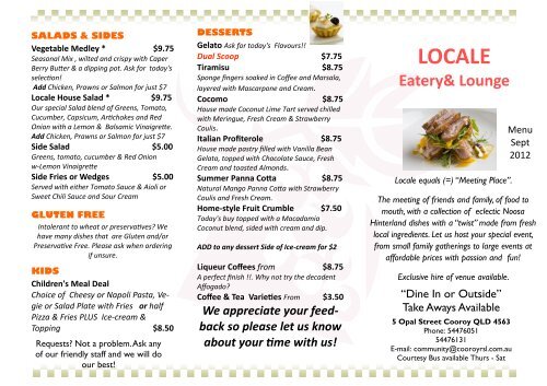 View or download NEW LOCALE MENU - Cooroy RSL