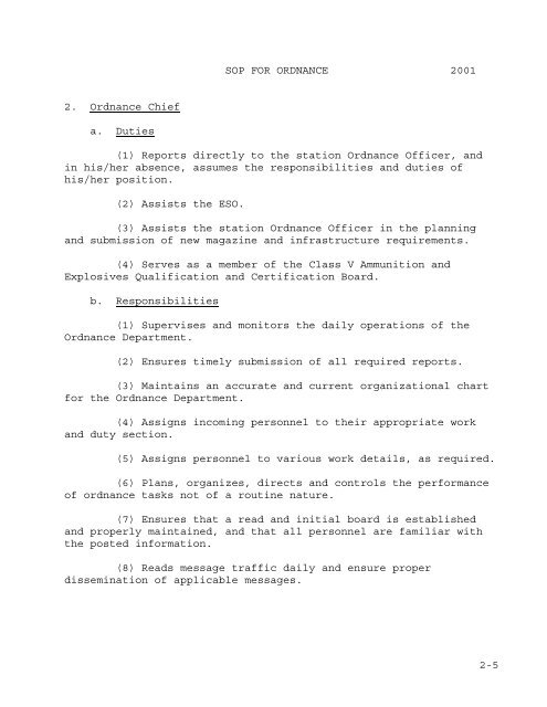 2. Ordnance Chief a. Duti