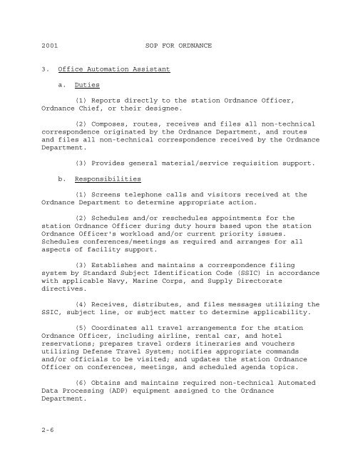 2. Ordnance Chief a. Duti