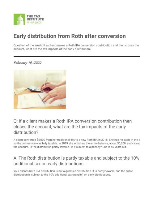 Early distribution Roth IRA post-conversion