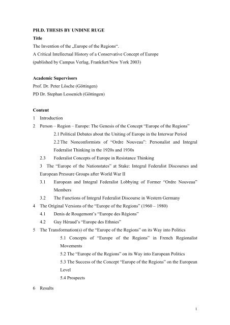 PH.D. THESIS BY UNDINE RUGE Title The Invention of the „Europe ...