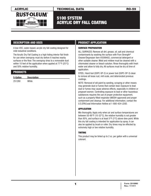 5100 SYSTEM ACRYLIC DRY FALL COATING - RustoleumIBG.Com