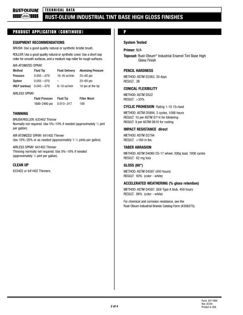 TECHNICAL DATA RUST-OLEUM