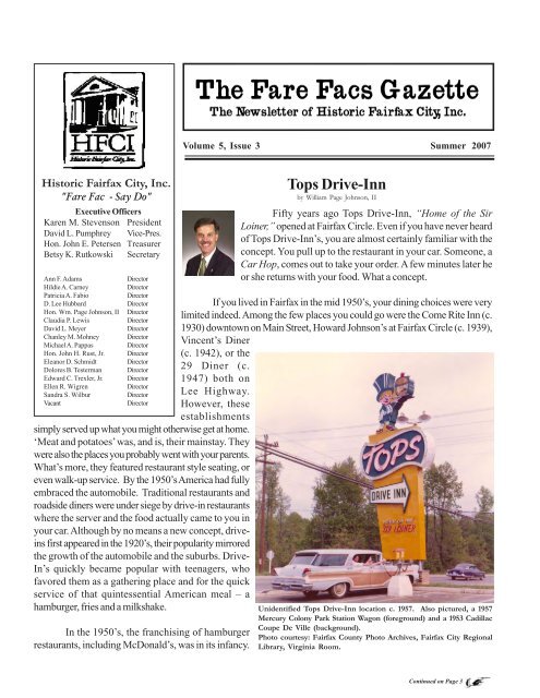 A Tops Drive-Inn Menu from 1 - Historic Fairfax City, Inc.